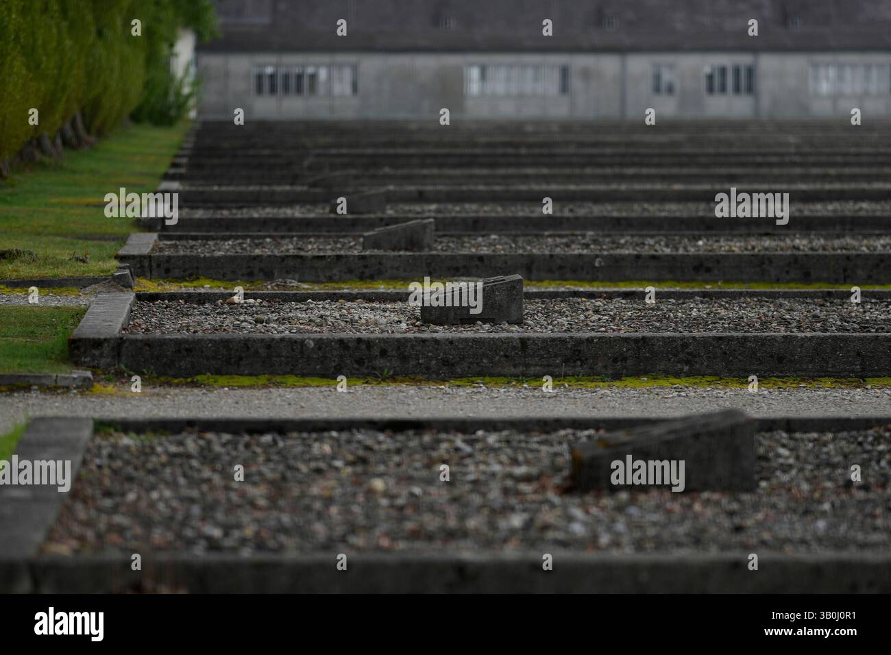 Stone fields mark the barracks of the former concentration camp where ...