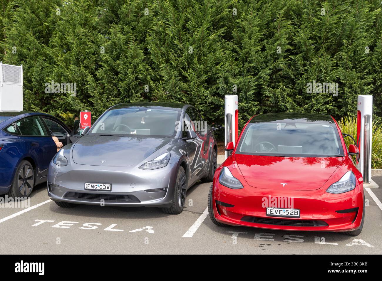Tesla Cars at Tesla supercharger site in Exeter New South Wales, 250KW ...