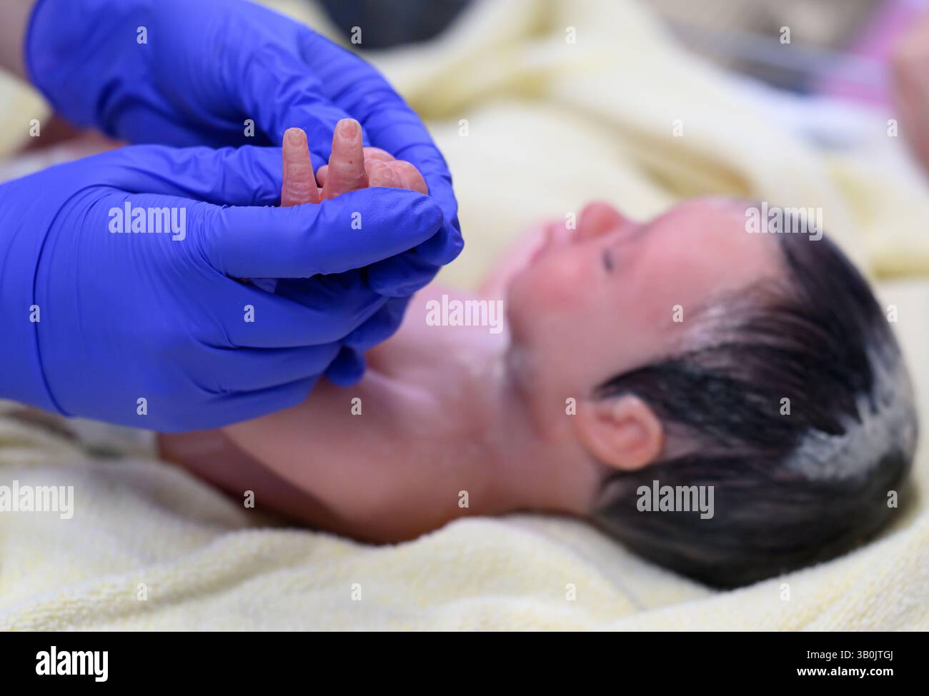 24 April 2025, Saxony-Anhalt, Halle (Saale): Trainee midwives practise ...