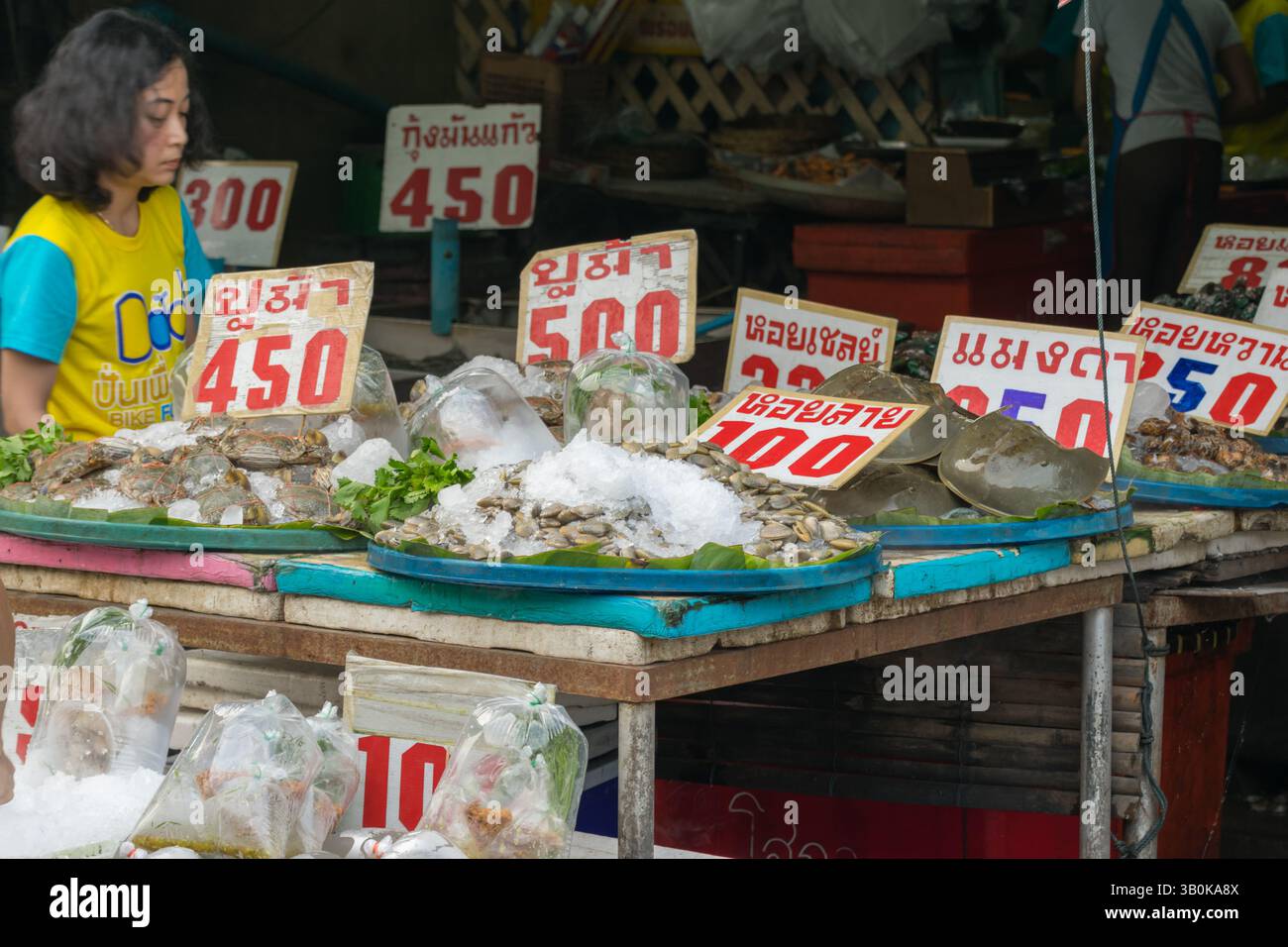 Bangkok, Thailand - December 5, 2015 : Thai exotic food in street food market with seafood ...
