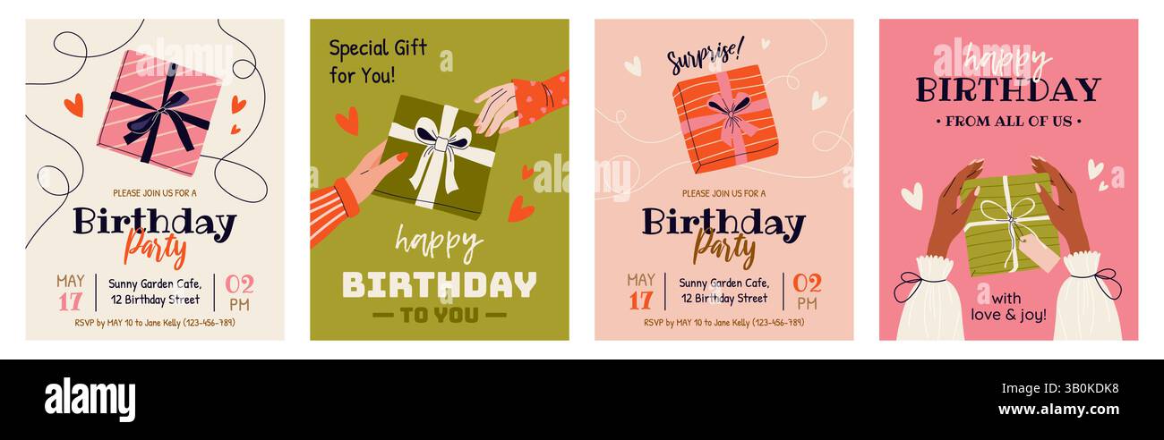 Set of vertical birthday greeting cards. Vector Stock Vector Image ...