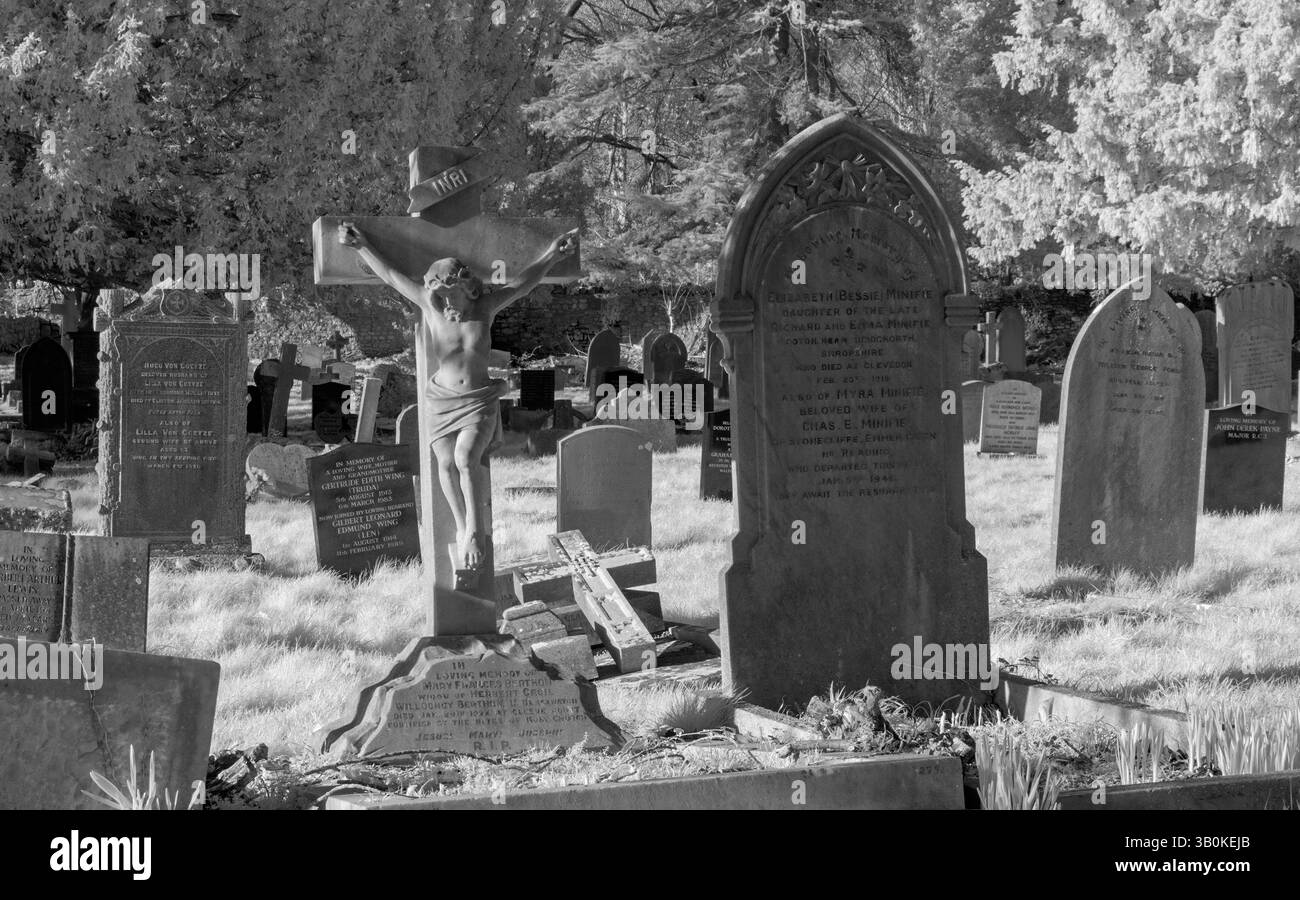 Infrared picture of gravestones and monuments in Clevedon Cemetery, St ...