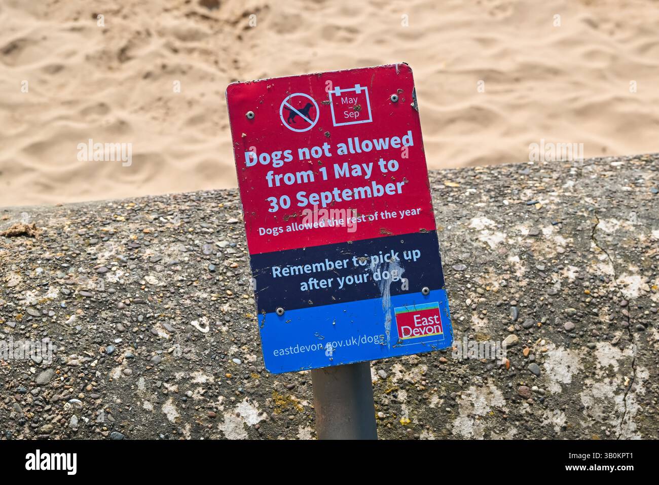 Exmouth, Devon, UK. 24th April 2025. UK Weather: A sign at the beach ...