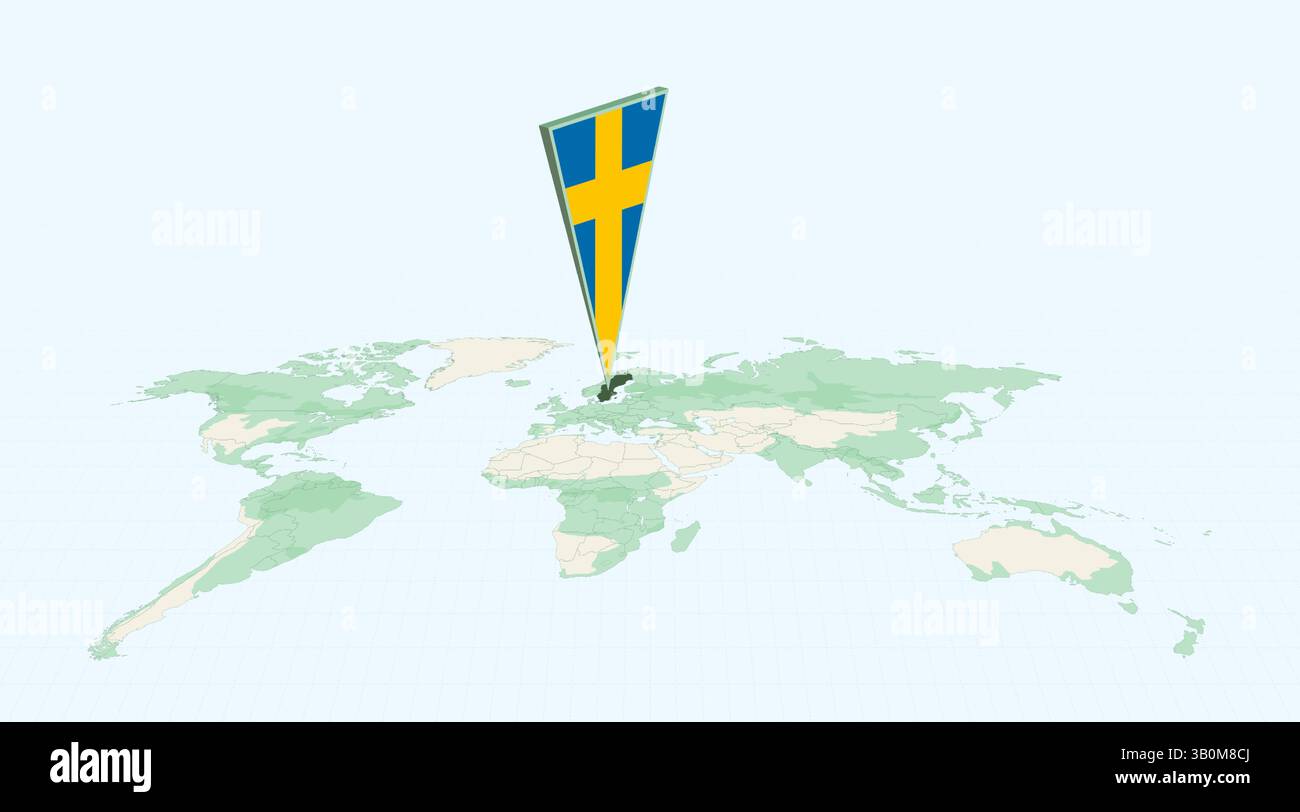 Highlighted Sweden on Global Map with 3D Flag Location Pin of Sweden ...