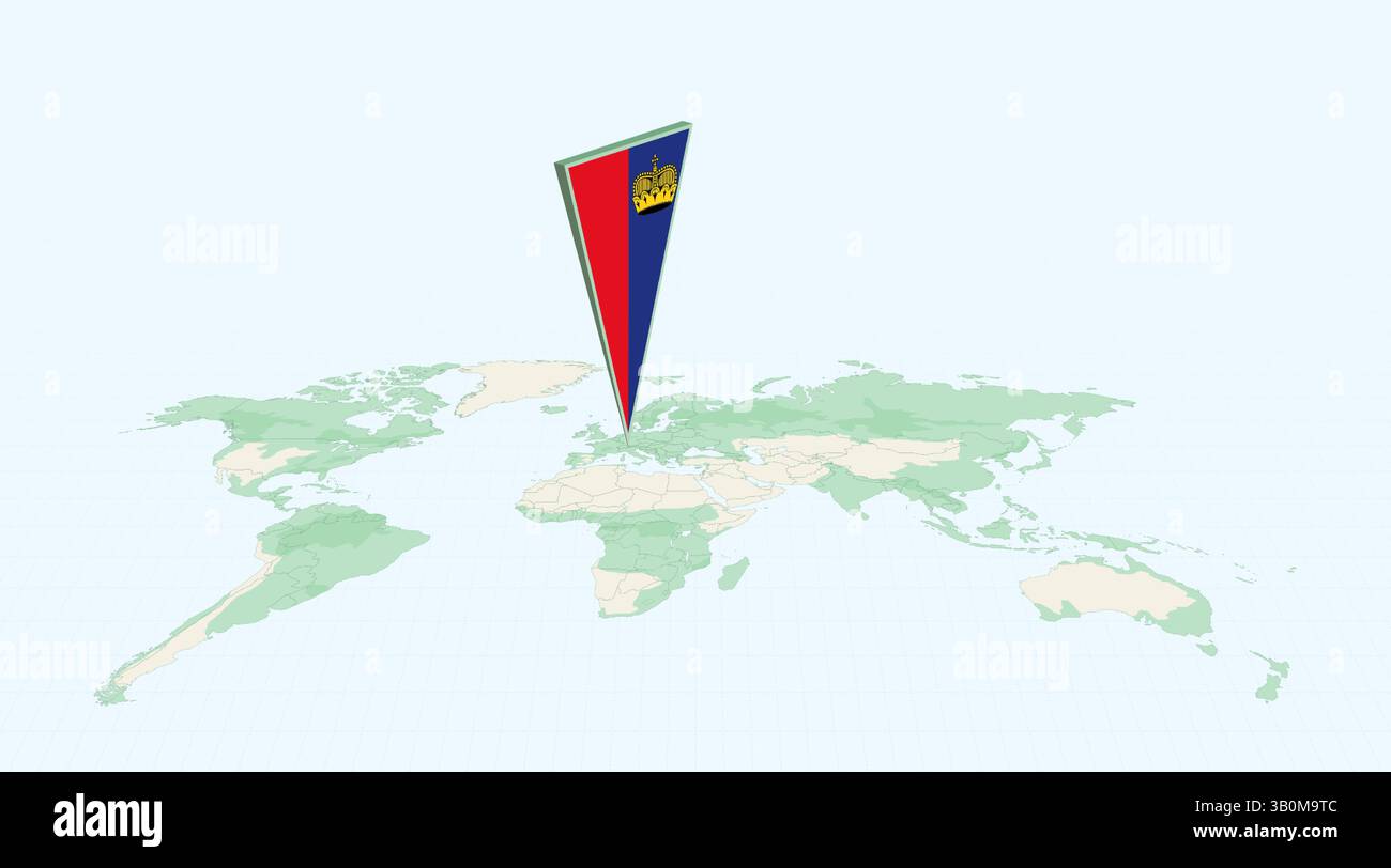 Highlighted Liechtenstein on Global Map with 3D Flag Location Pin of ...