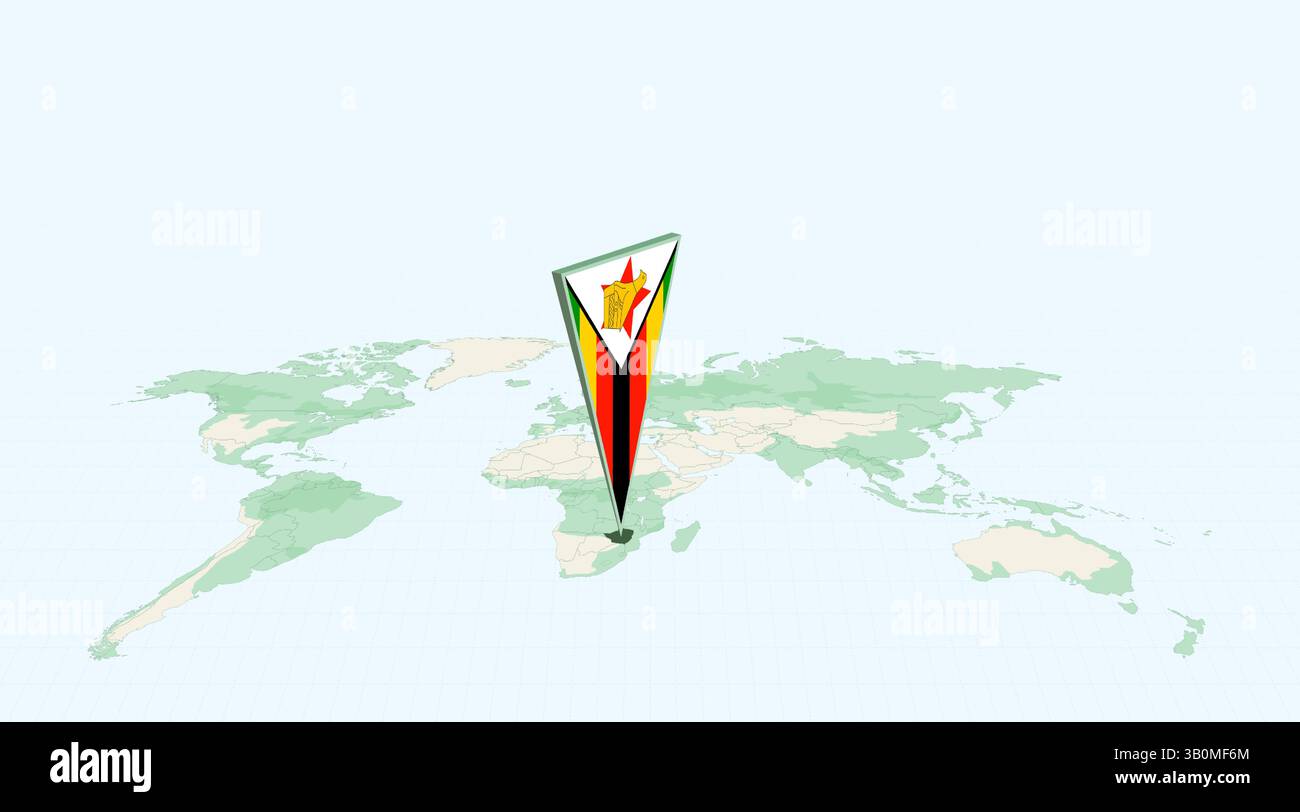 Highlighted Zimbabwe on Global Map with 3D Flag Location Pin of ...
