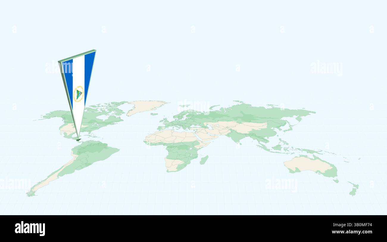 Highlighted Nicaragua on Global Map with 3D Flag Location Pin of ...