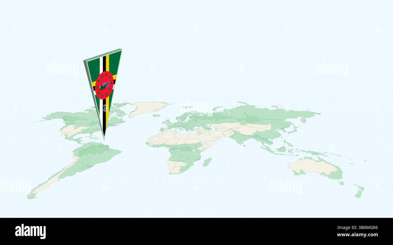 Highlighted Dominica on Global Map with 3D Flag Location Pin of Dominica. The image symbolizes ...