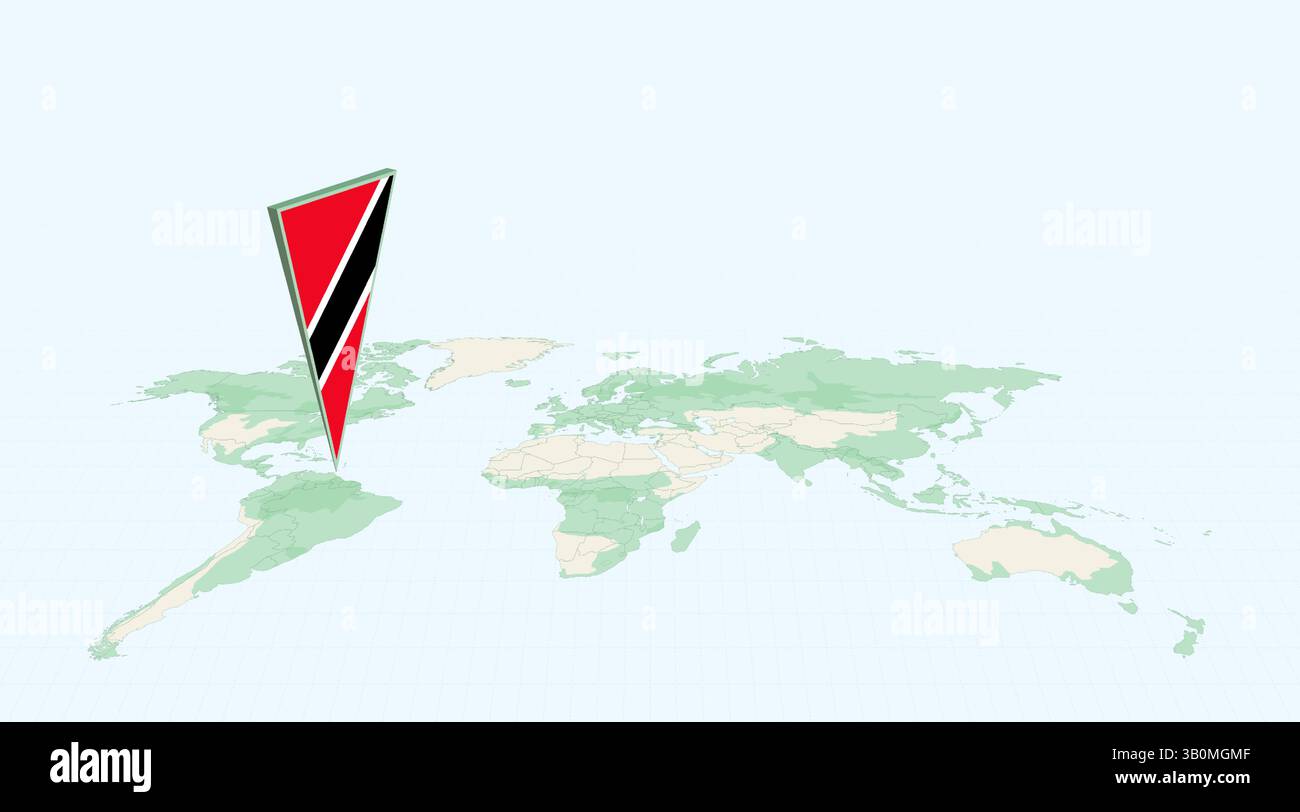 Highlighted Trinidad and Tobago on Global Map with 3D Flag Location Pin of Trinidad and Tobago ...
