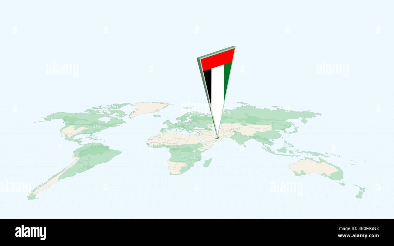 Highlighted United Arab Emirates on Global Map with 3D Flag Location ...
