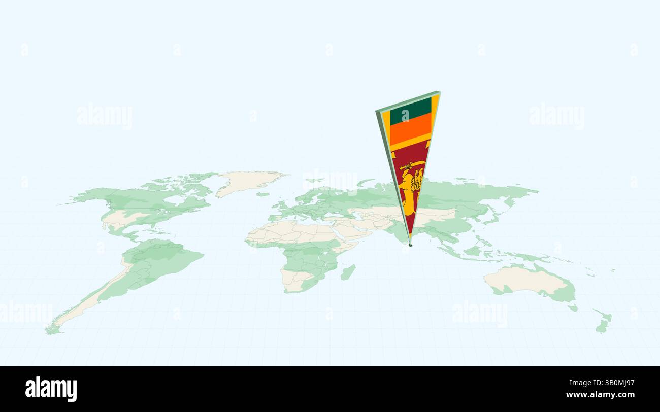 Highlighted Sri Lanka on Global Map with 3D Flag Location Pin of Sri ...