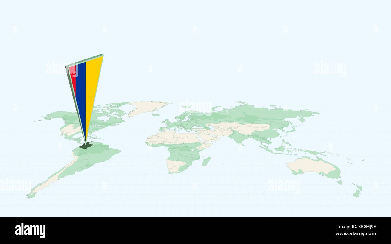 Highlighted Colombia on Global Map with 3D Flag Location Pin of ...