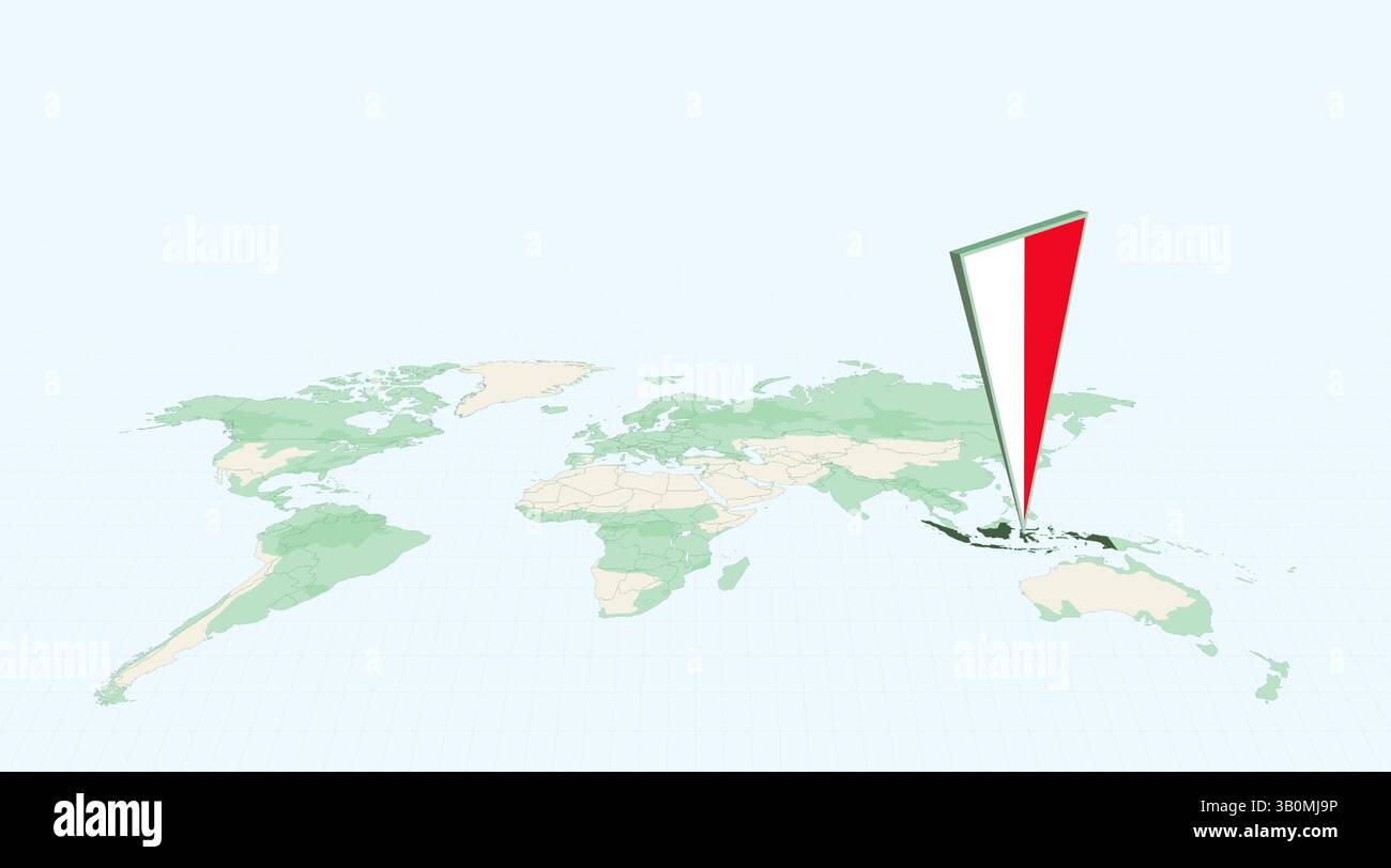 Highlighted Indonesia on Global Map with 3D Flag Location Pin of ...