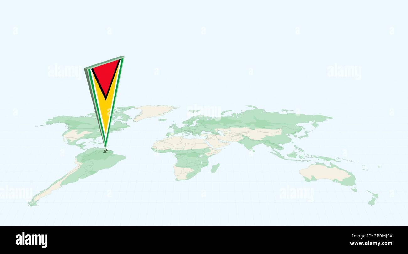 Highlighted Guyana on Global Map with 3D Flag Location Pin of Guyana ...