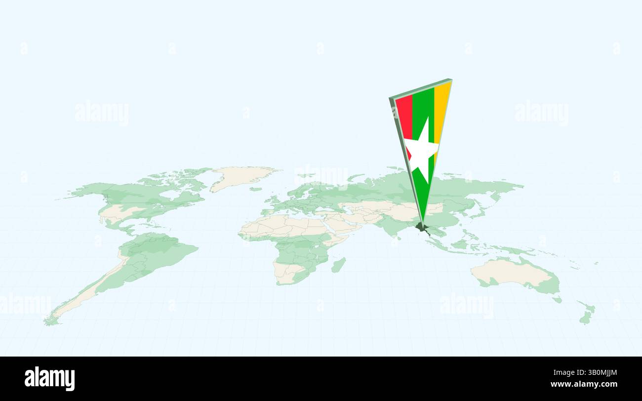 Highlighted Myanmar on Global Map with 3D Flag Location Pin of Myanmar ...