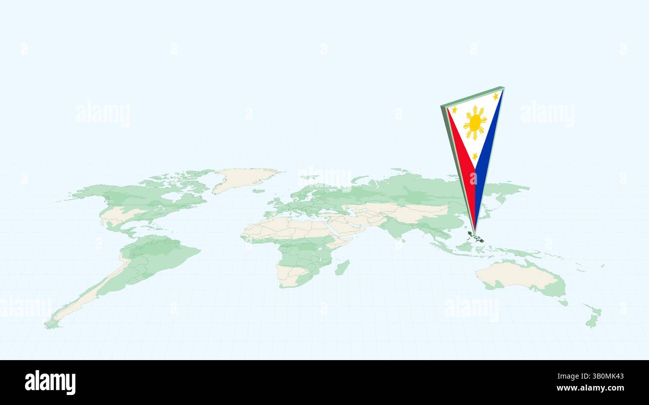Highlighted Philippines on Global Map with 3D Flag Location Pin of ...