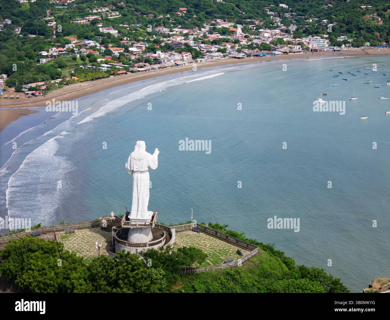 jesus christ staue monument on green hill San Juan Del Sur town ...
