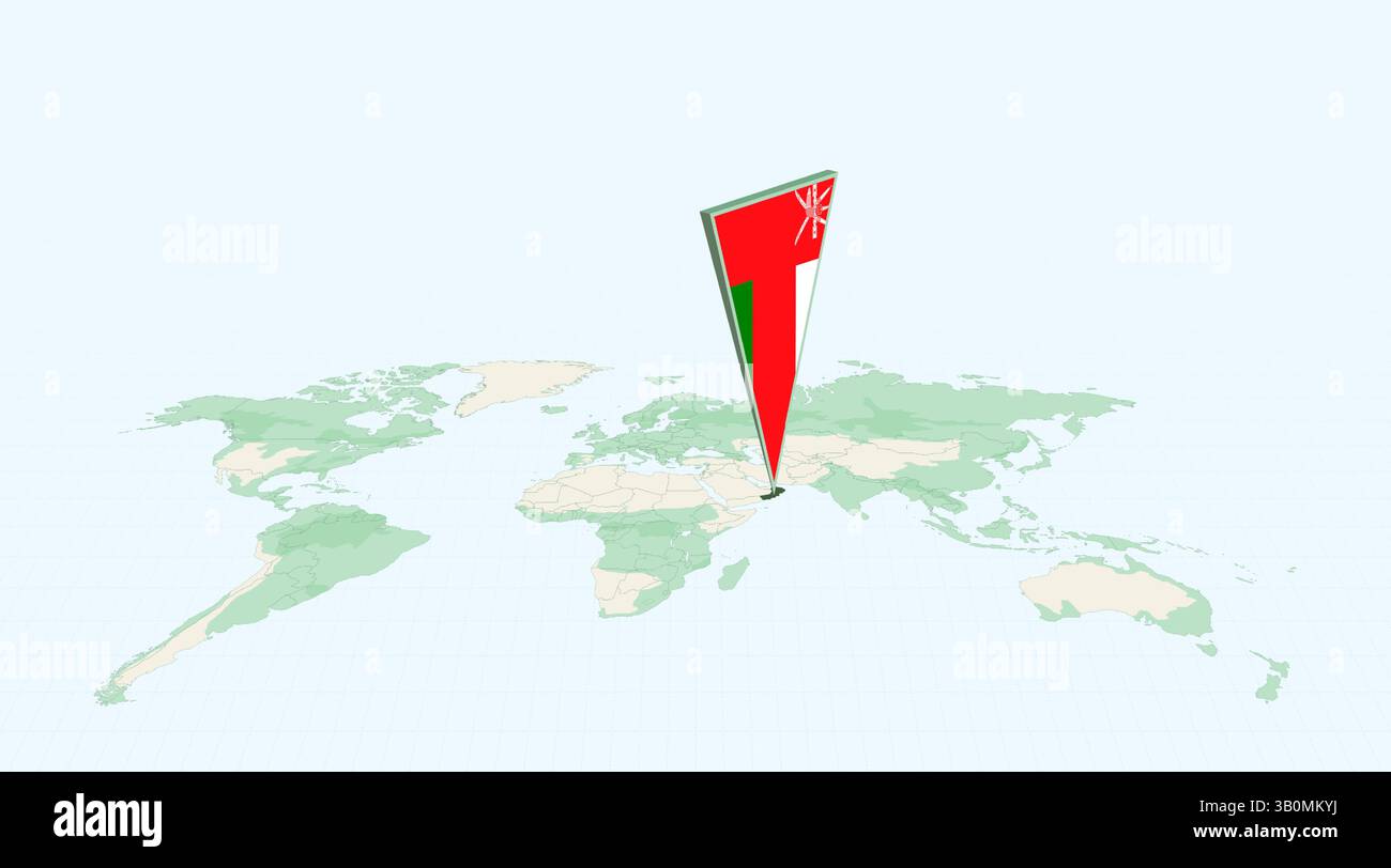 Highlighted Oman on Global Map with 3D Flag Location Pin of Oman. The ...