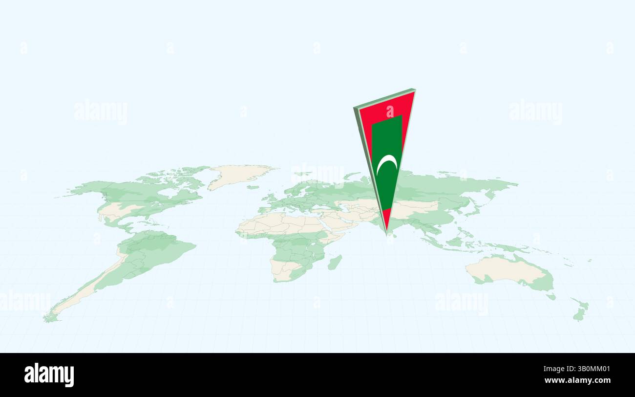 Highlighted Maldives on Global Map with 3D Flag Location Pin of ...