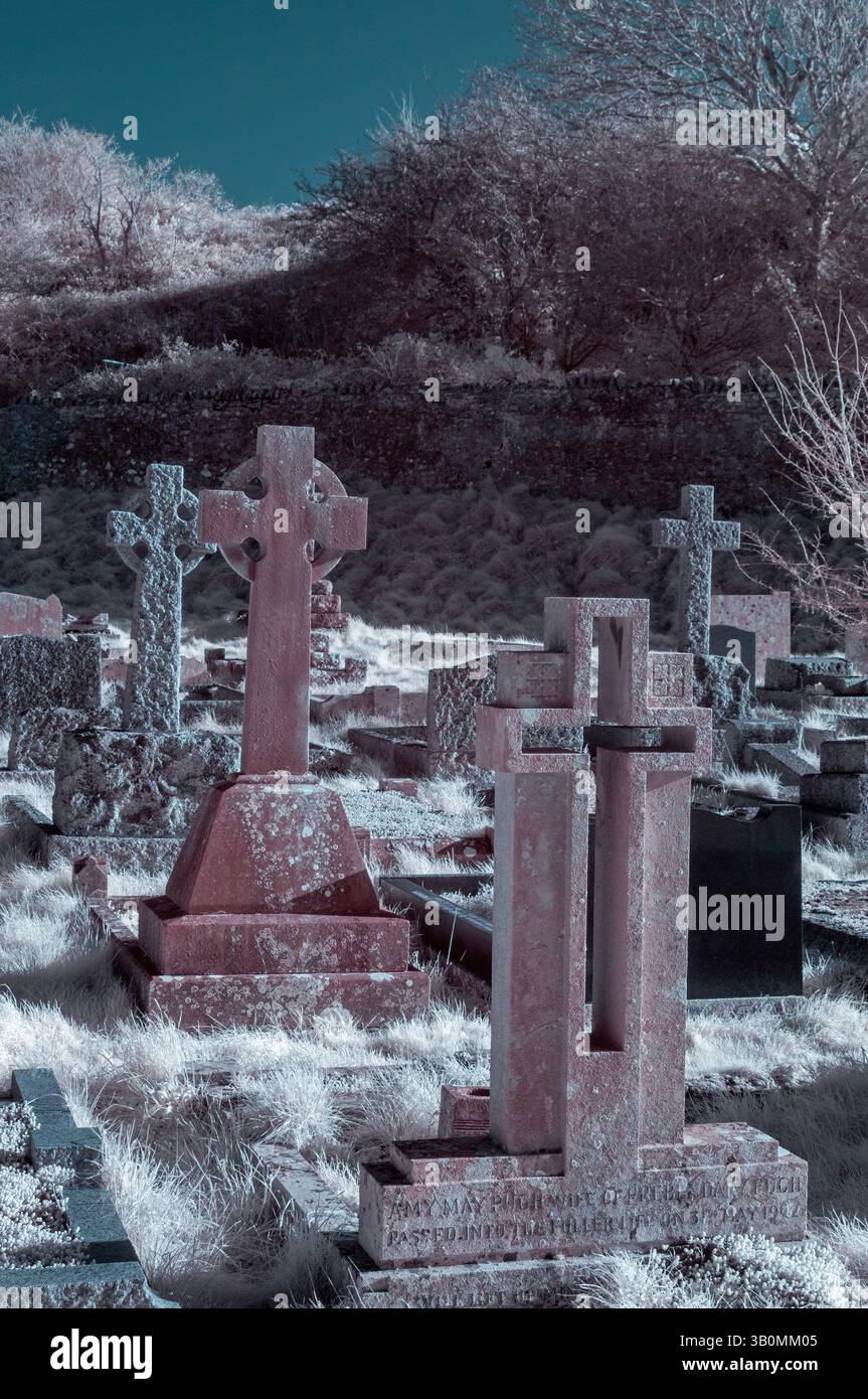 Infrared picture of gravestones and monuments in Clevedon Cemetery, St ...