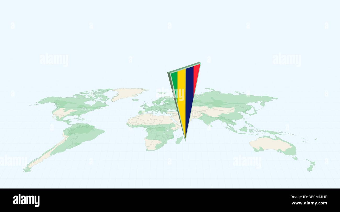 Highlighted Mauritius on Global Map with 3D Flag Location Pin of ...