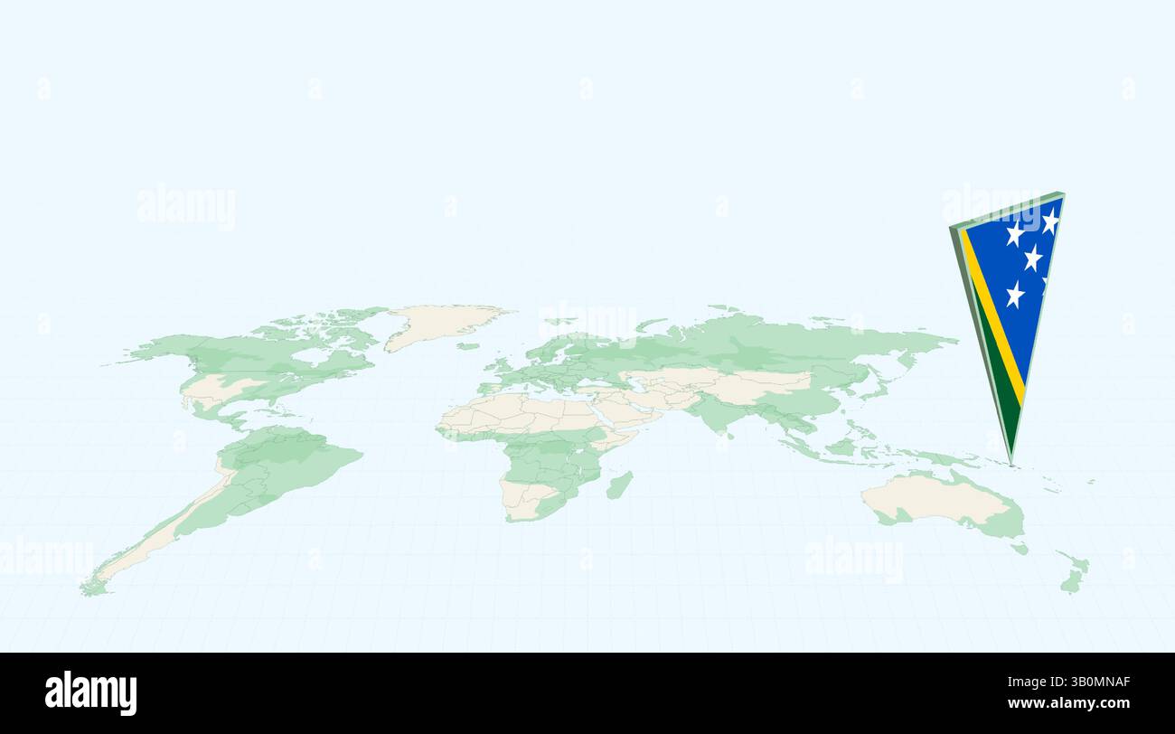 Highlighted Solomon Islands on Global Map with 3D Flag Location Pin of Solomon Islands. The ...