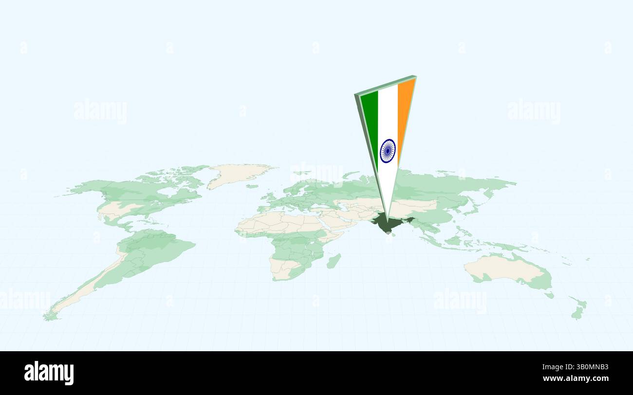 Highlighted India on Global Map with 3D Flag Location Pin of India. The ...