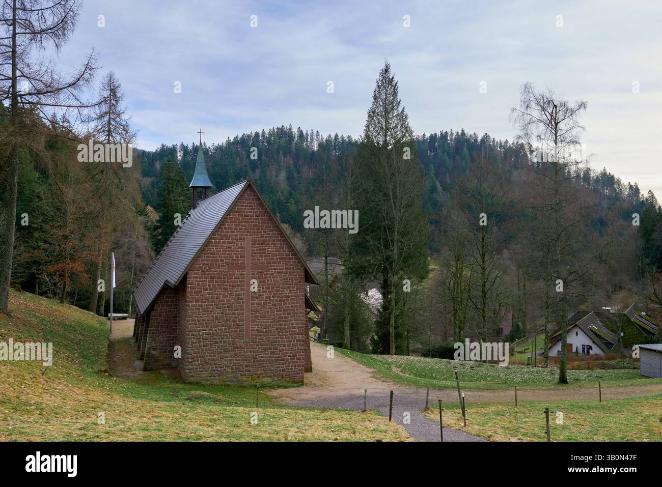 Scenic Countryside Landscape with a Small Brick Chapel and Traditional ...