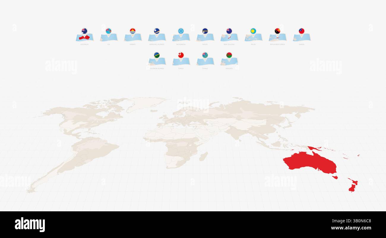 National Flags and Folded Paper Maps of Oceania, Complete Collection of ...