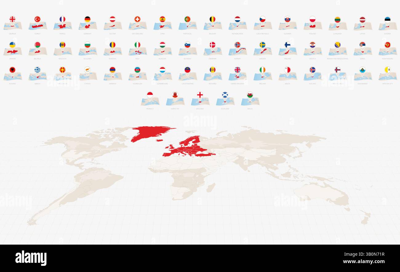 National Flags and Folded Paper Maps of Europe, Complete Collection of ...