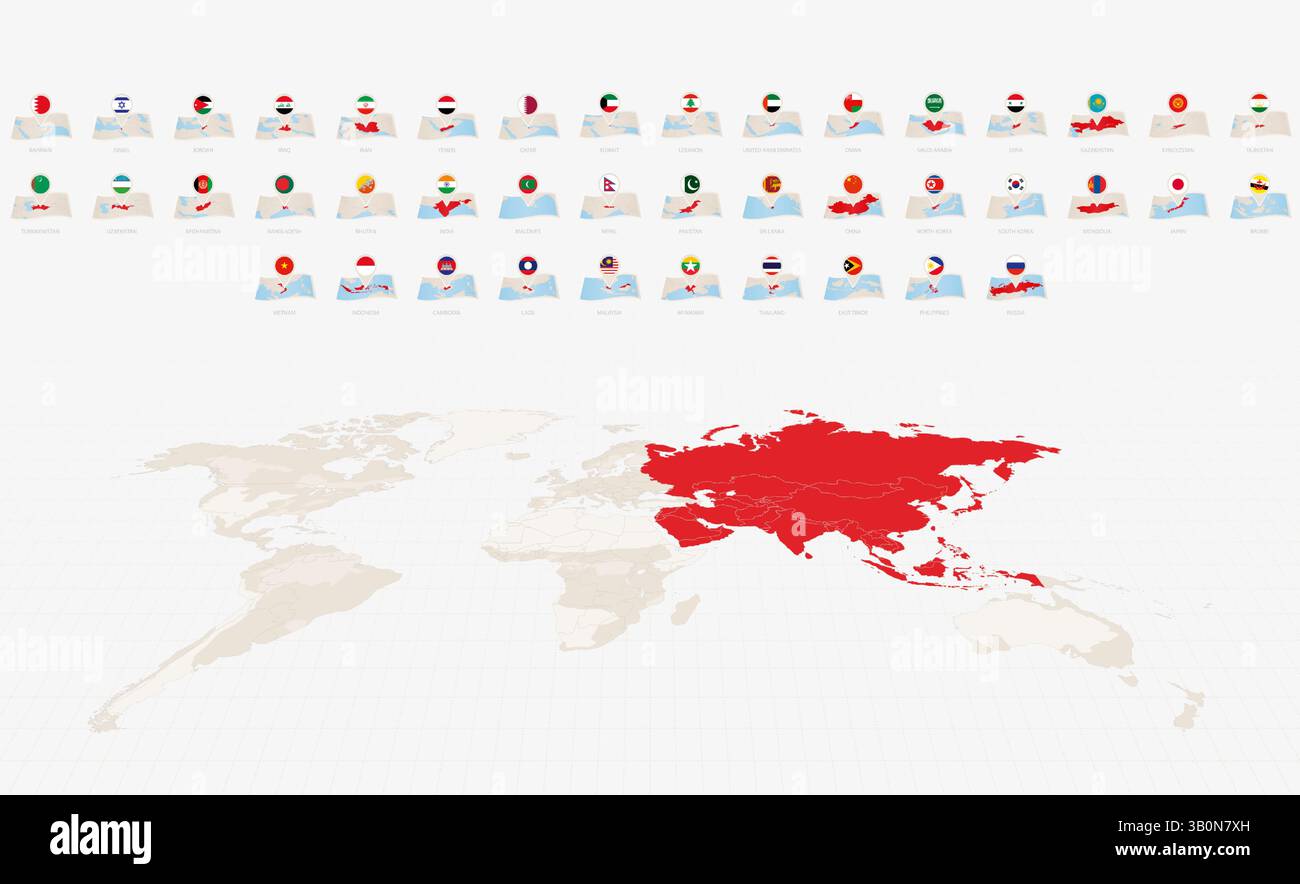 National Flags and Folded Paper Maps of Asia, Complete Collection of ...