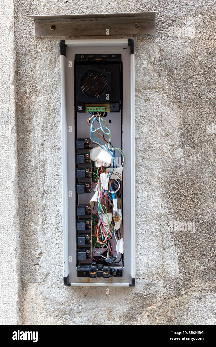 Exposed Wiring in Wall Intercom Panel Stock Photo - Alamy