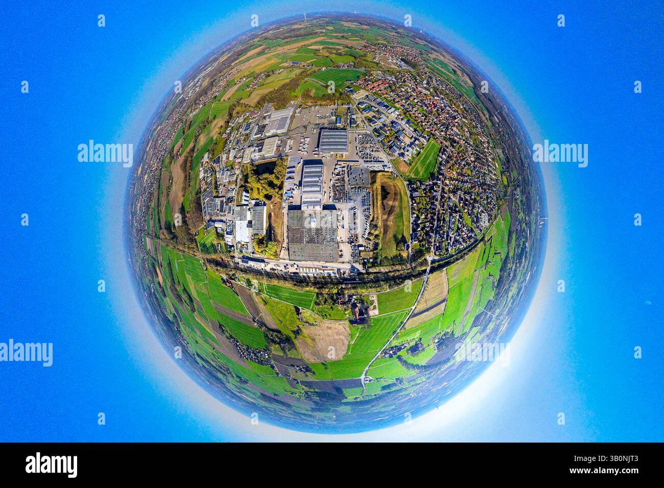 Luftbild, Gewerbegebiet Bork, Erdkugel, Fisheye Aufnahme, Fischaugen ...