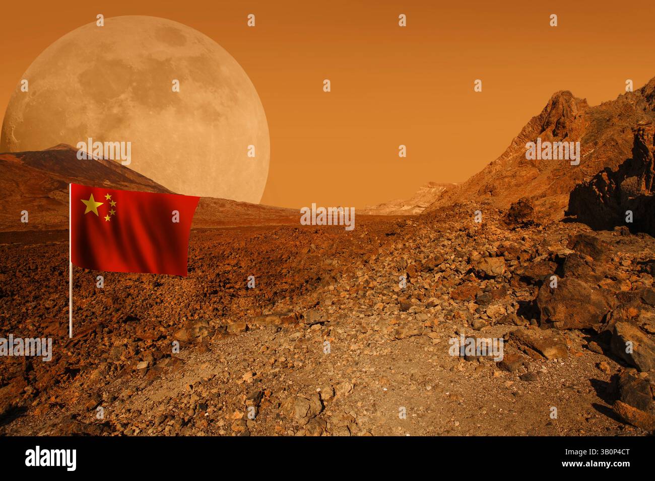 Red landscape of planet like Mars. Desert scene on the red planet with ...