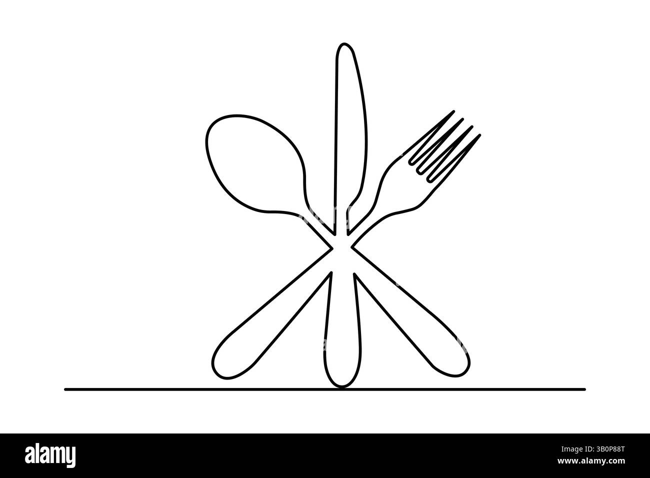 Knife and fork continuous one line drawing of minimalist outline vector ...