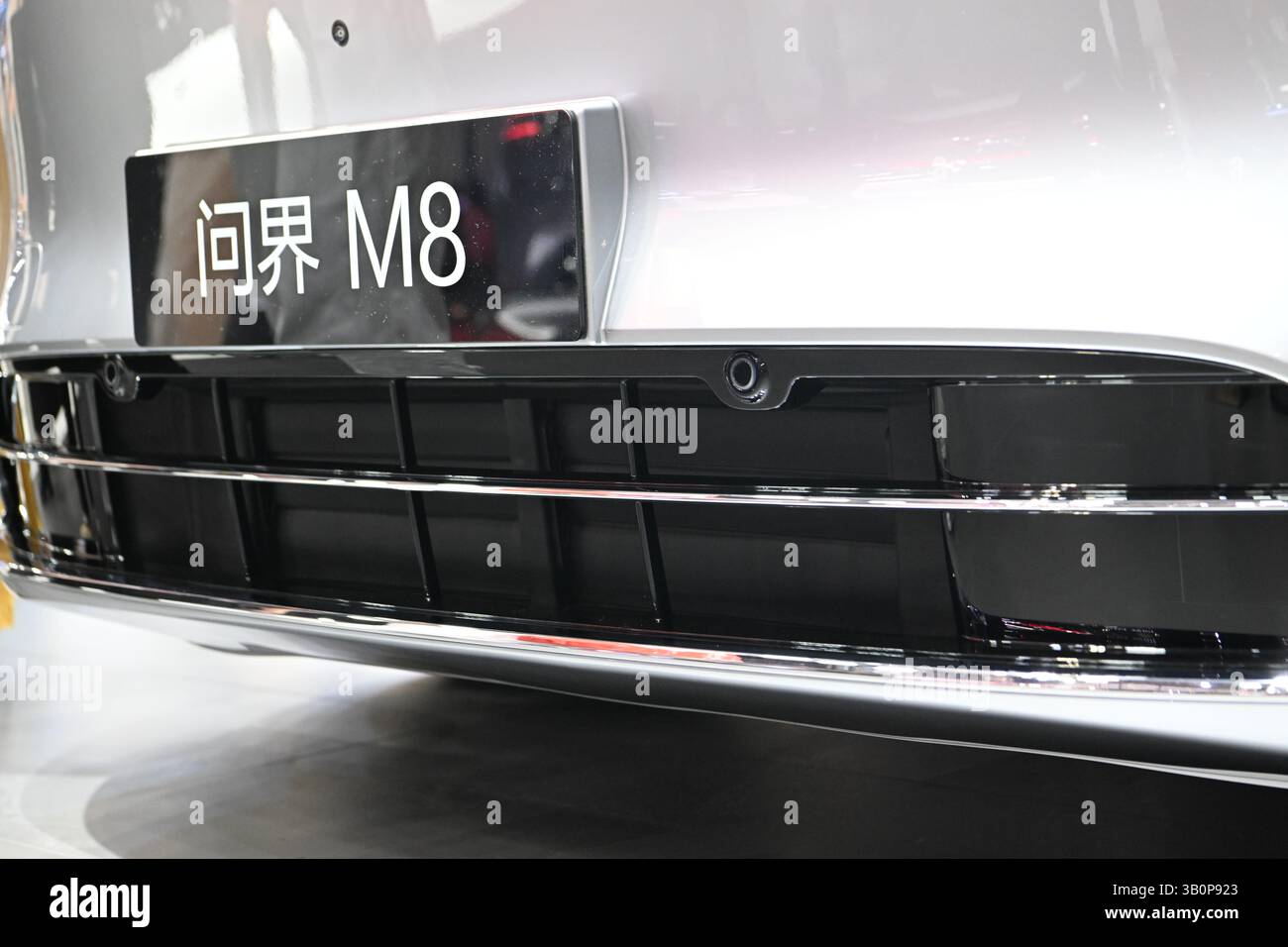 Tourists visited a AITO M8 SUV vehicle on display at the SERES booth at the 2025 Shanghai Auto ...