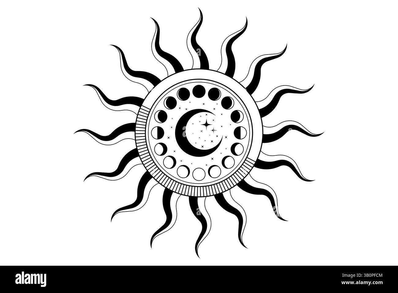 Mystical Sun and Celestial Moon Phases, magic esoteric circular orbit, Alchemy of the Crescent ...