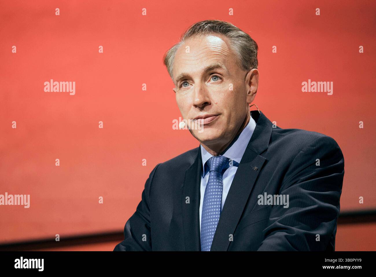Paris, France. 24th Apr, 2025. CEO of Axa Thomas Buberl speaks during ...