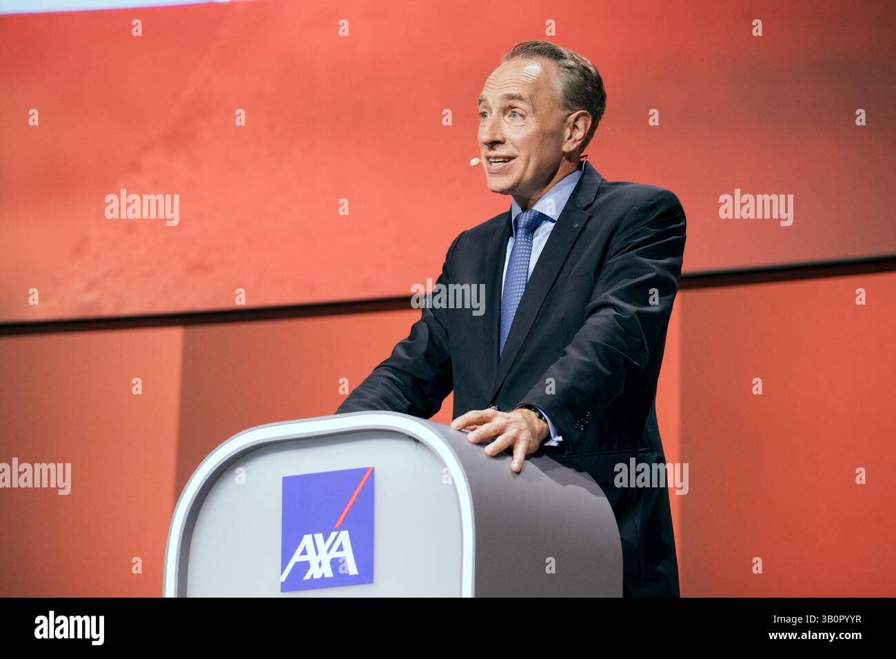 Paris, France. 24th Apr, 2025. CEO of Axa Thomas Buberl speaks during ...