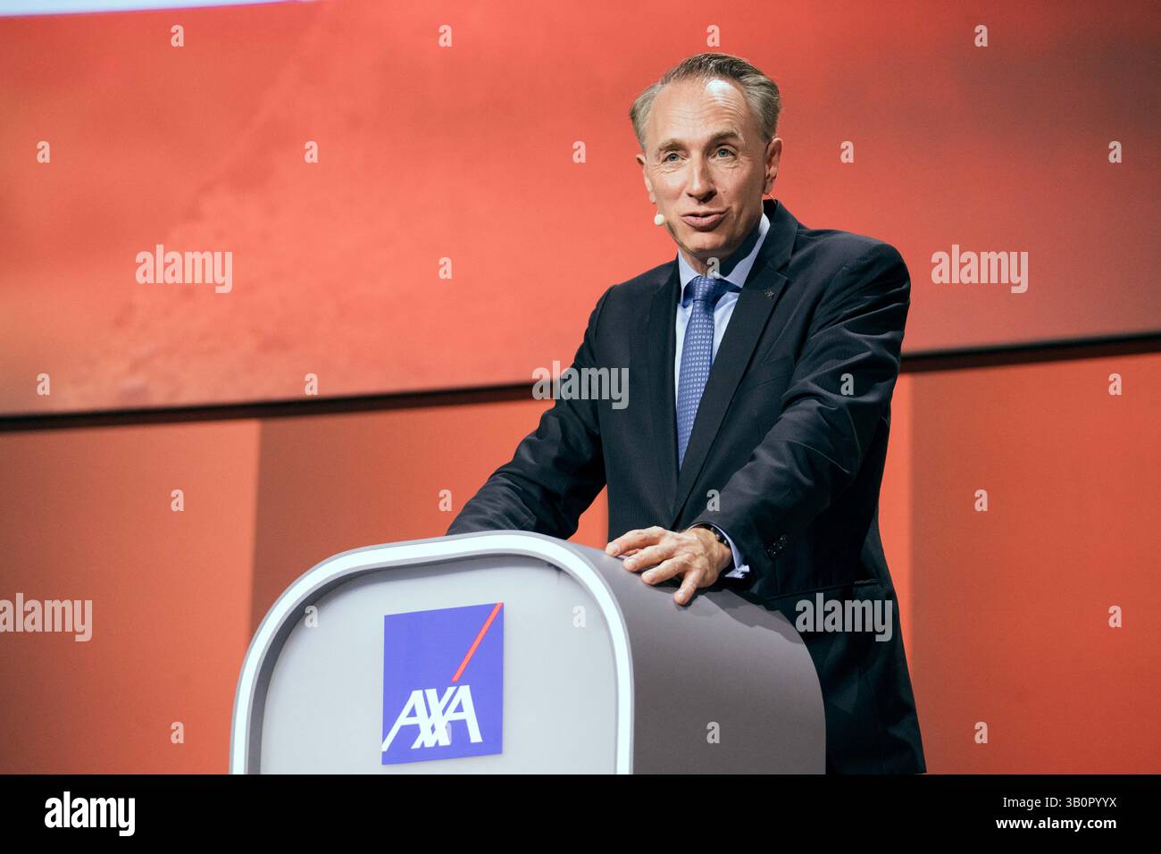 Paris, France. 24th Apr, 2025. CEO of Axa Thomas Buberl speaks during ...