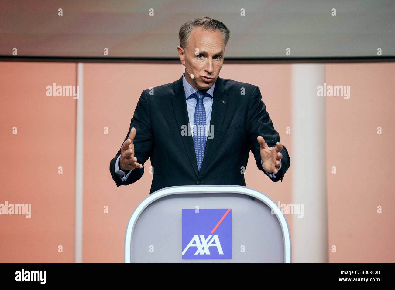 Paris, France. 24th Apr, 2025. CEO of Axa Thomas Buberl speaks during ...