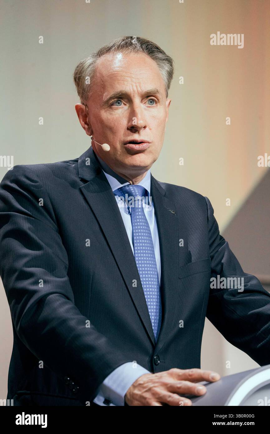 Paris, France. 24th Apr, 2025. CEO of Axa Thomas Buberl speaks during ...