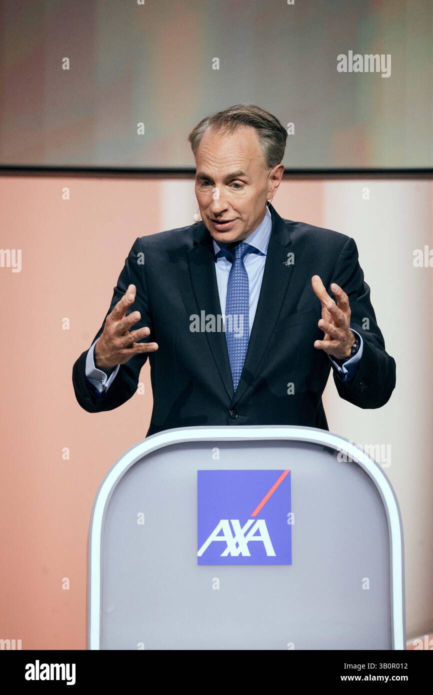 Paris, France. 24th Apr, 2025. CEO of Axa Thomas Buberl speaks during ...