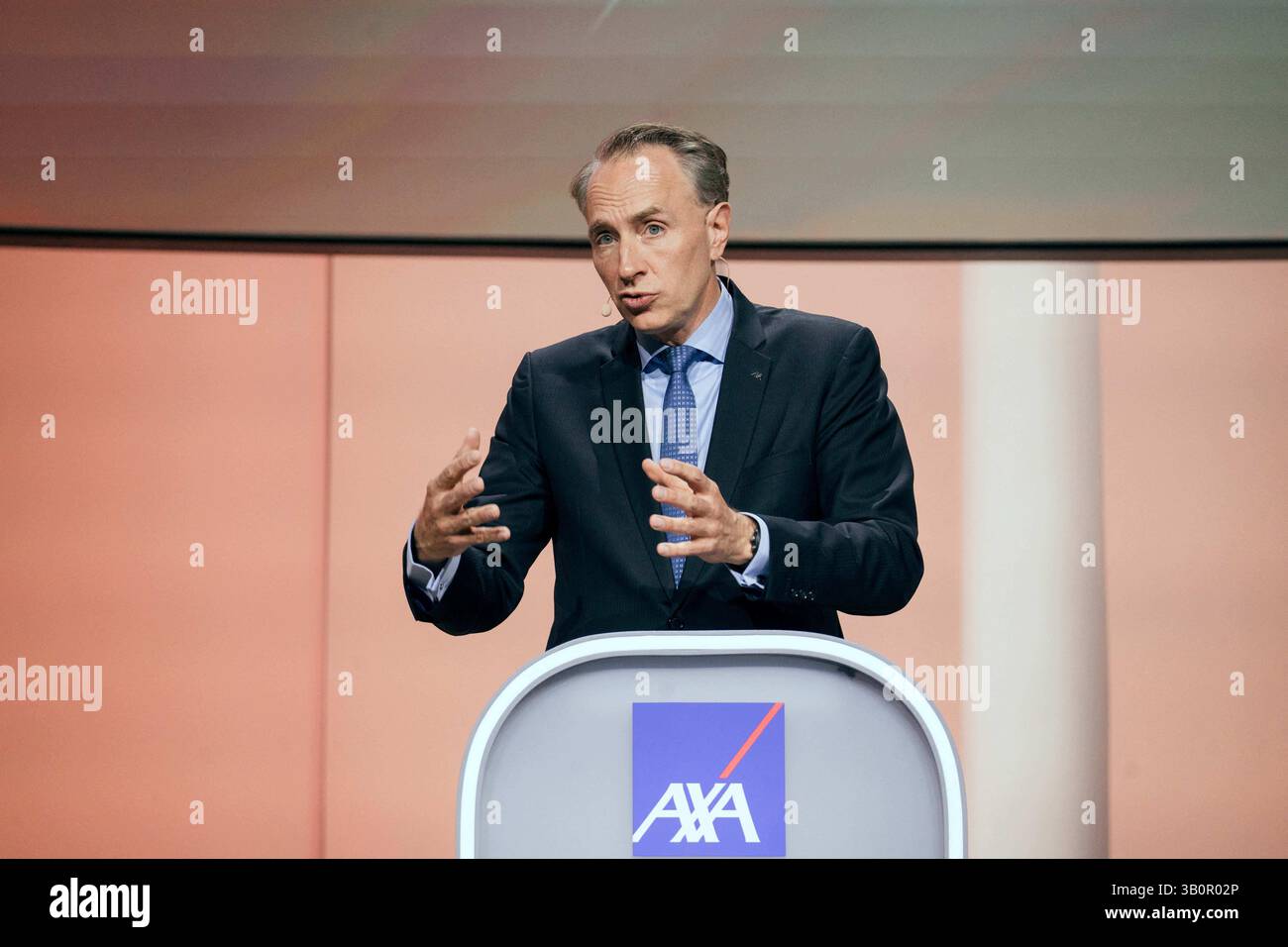 Paris, France. 24th Apr, 2025. CEO of Axa Thomas Buberl speaks during ...