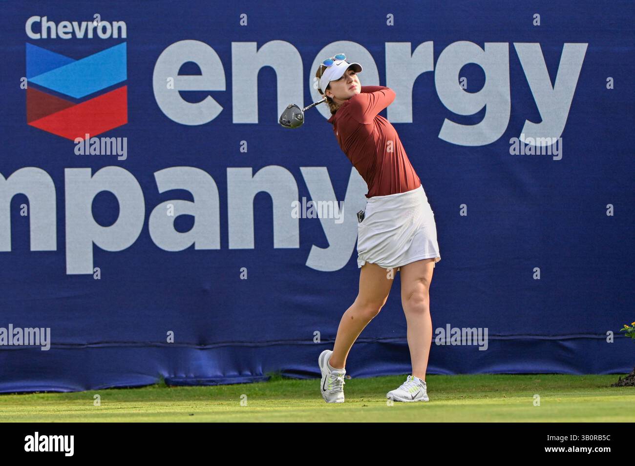 THE WOODLANDS, TX - APRIL 24: Gabi Ruffels (AUS) watches her tee shot ...