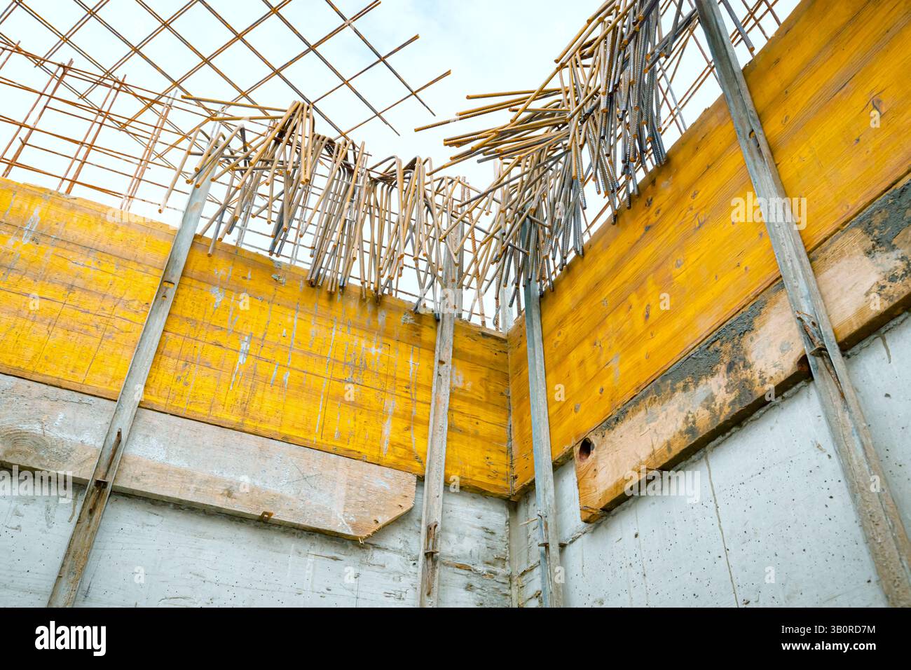 Shaft under construction, made of reinforced concrete, tunnel hole, a ...
