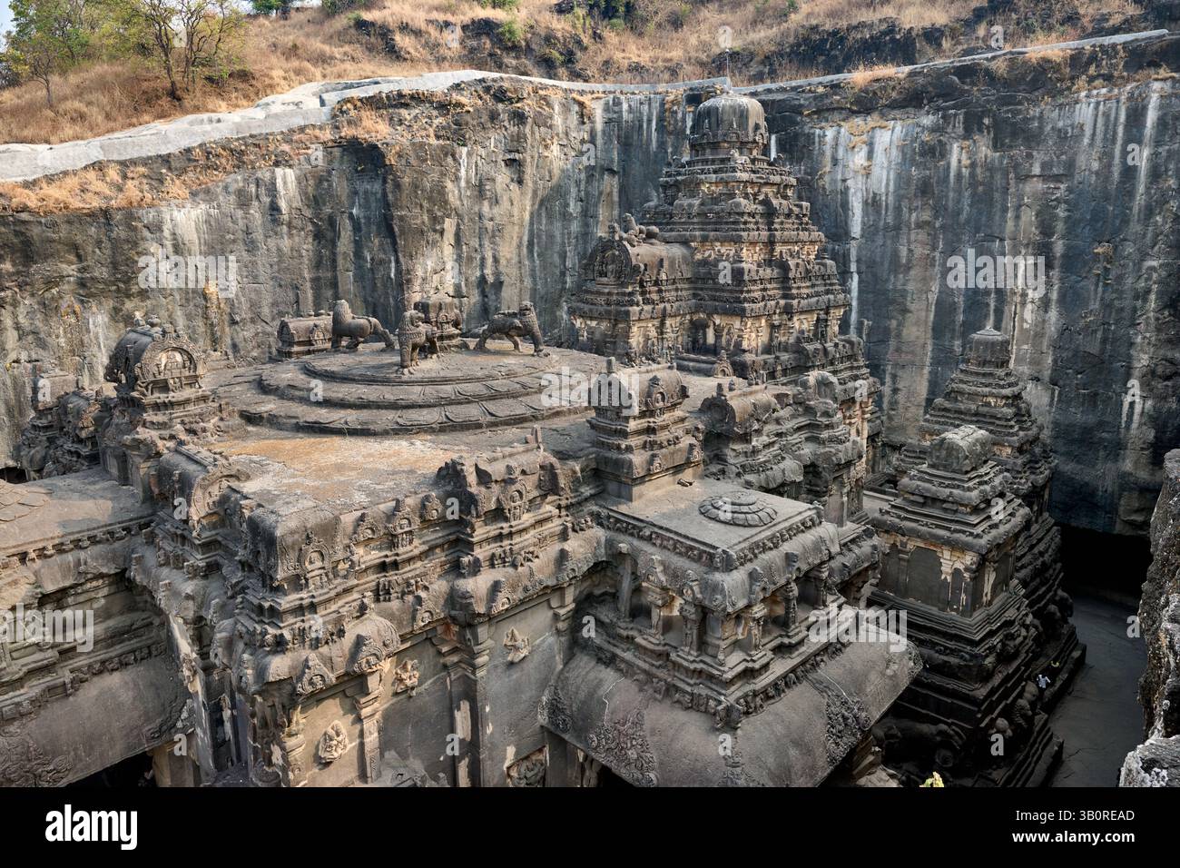 elephant statues on roof of The Kailasha Temple, cave 16 of Ellora ...