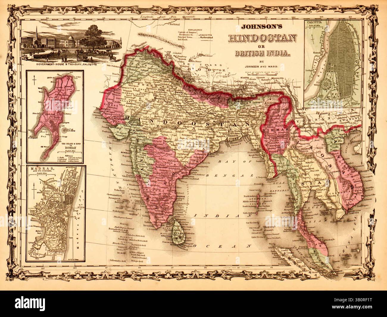 1862 - India - Johnson's map of India, Hindustan. (Credit Image ...
