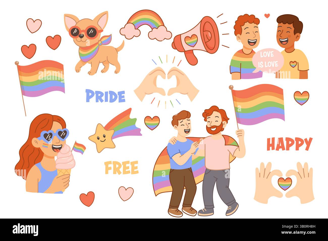 Digital LGBT-themed sticker collection with rainbow icons, flags ...