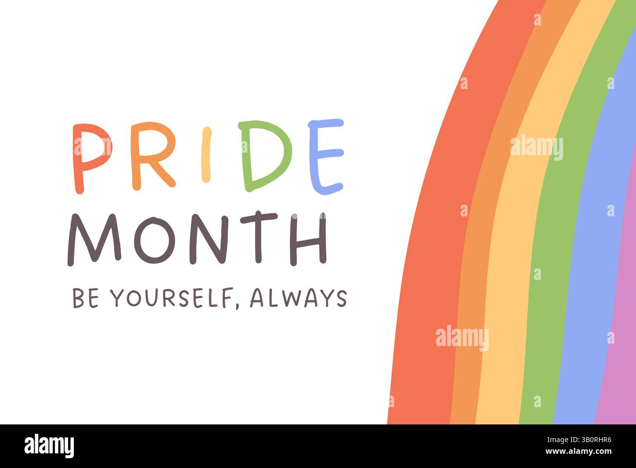 Simple flat LGBT greeting card with rainbow color arc, handwritten ...
